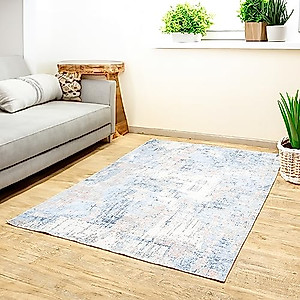 Super Area Rugs Modern Blue/Gray Machine Washable Rug - Crafted in USA - 8' X 10' Rectangle Pet/Kids Friendly Rug