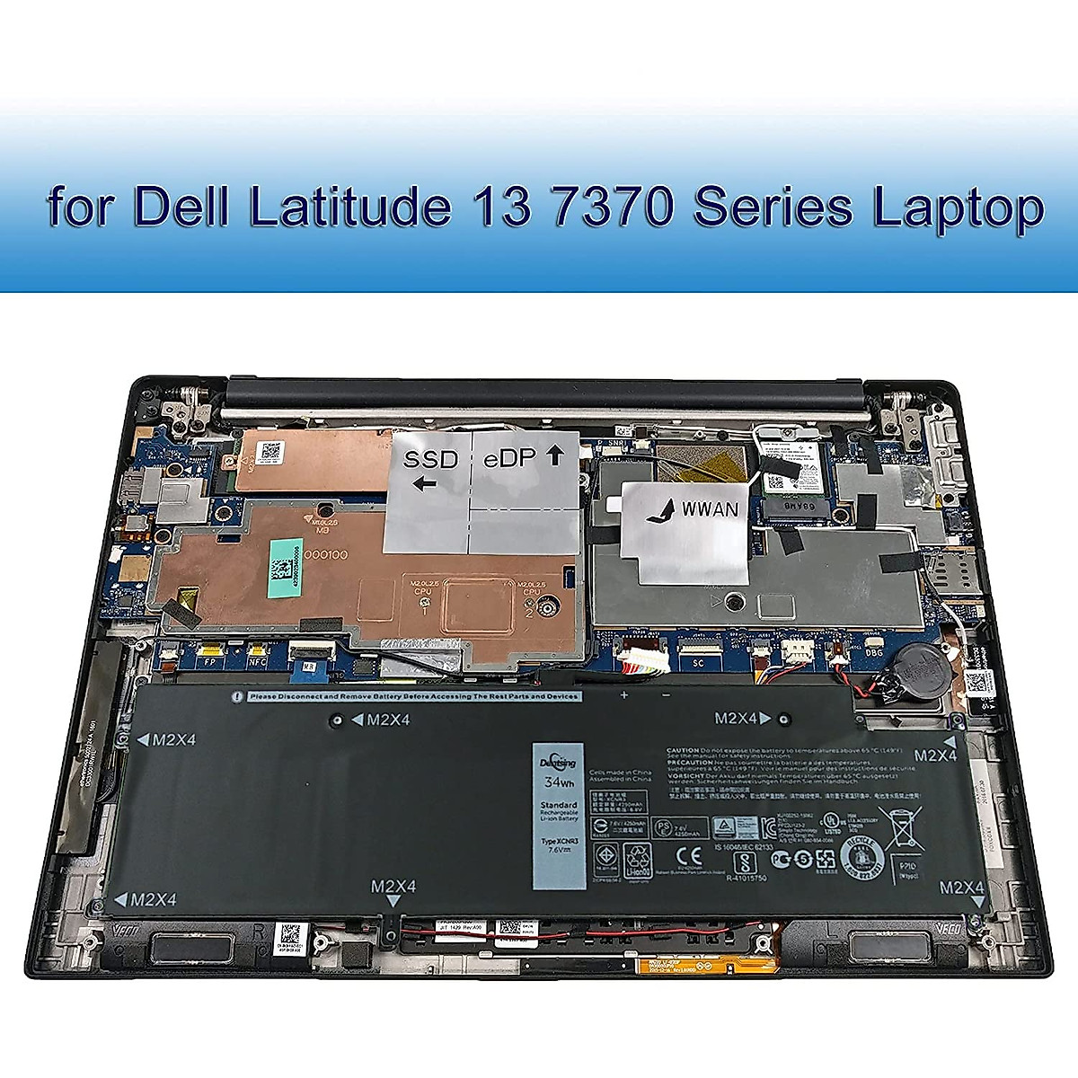 Dentsing XCNR3 Battery Replace for Dell Latitude 13 7370 Ultrabook Series 0XCNR3 WY7CG WV7CG 0WV7CG 7.6V 34Wh/4250mAh 4-Cells