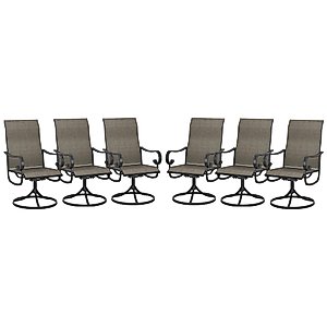 VICLLAX Patio Swivel Dining Chairs Set of 6, Outdoor furnitures Breathable Fabric with Curved Arms for Lawn Deck, Black Frame