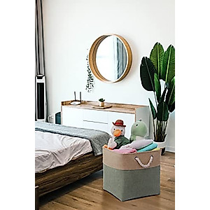 Large Cube Storage Baskets Organizer (10.5" x 10.5" x 11") for Clothes Toys Towel Books, Canvas Fabric Sturdy Collapsible Storage Boxes with Cotton Handles for Closet, Shelves (Green/Brown, 6 Pack)