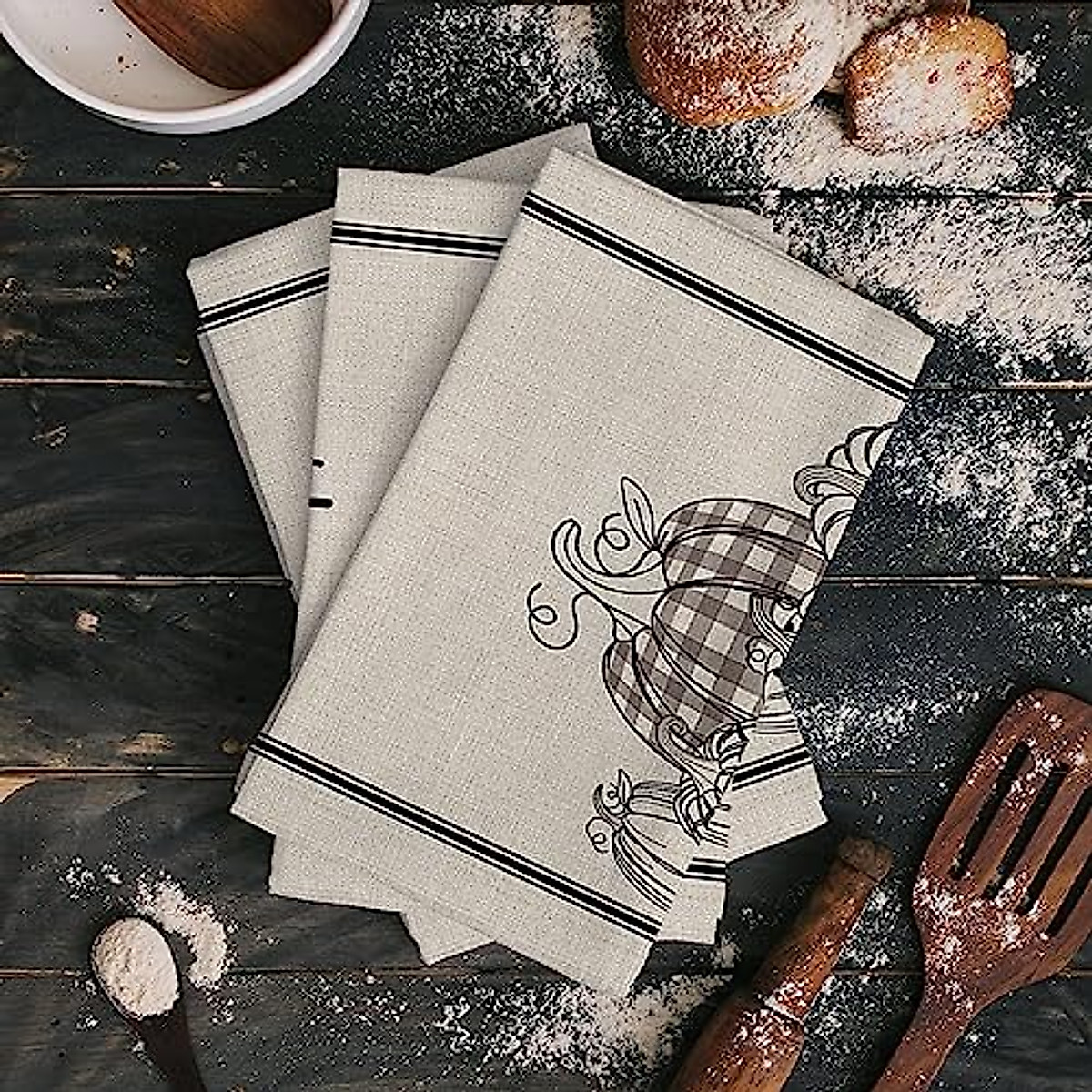 Kitchen Towels Dish Towel Set of 2,Autumn Thanksgiving Sketch Pumpkin Absorbent Hand Towels Cleaning Dishcloth Tea Towels,Fall Farm Harvest Retro Linen Reusable Drying Dish Cloths