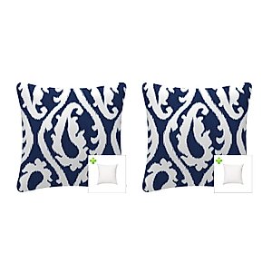 FBTS Prime Pack of 2 Outdoor Waterproof Decorative Throw Pillows with Inserts for Patio Furniture, 18x18 Inch Square Fade Resistant Patio Garden Cushions for Couch Bed Sofa, Paisley Navy