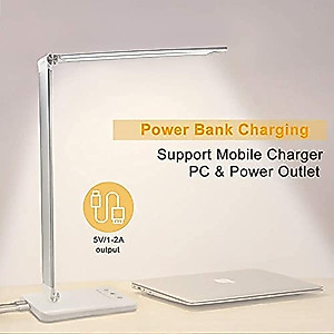 LED Desk Lamp with USB Port, Desk Light with 10 Brightness 5 Color Temperature, Soft Table Lamp for Reading, Office and Home, Touch Control, 30/60 Timer Off, No Glaring