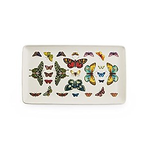 Portmeirion Botanic Garden Harmony Accents Tray White | 13 Inch Serving Platter for Sandwiches, Desserts and Appetizers | Porcelain Rectangular Serving Tray with Butterfly Motif | Dishwasher Safe