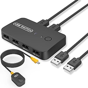 eppfun USB 2.0 Switch Selector for 2 Computers & Sharing 4 USB Devices with Remote Button Switch, KVM Switch Hub Adapter for Mouse, Keyboard, Scanner, Printer