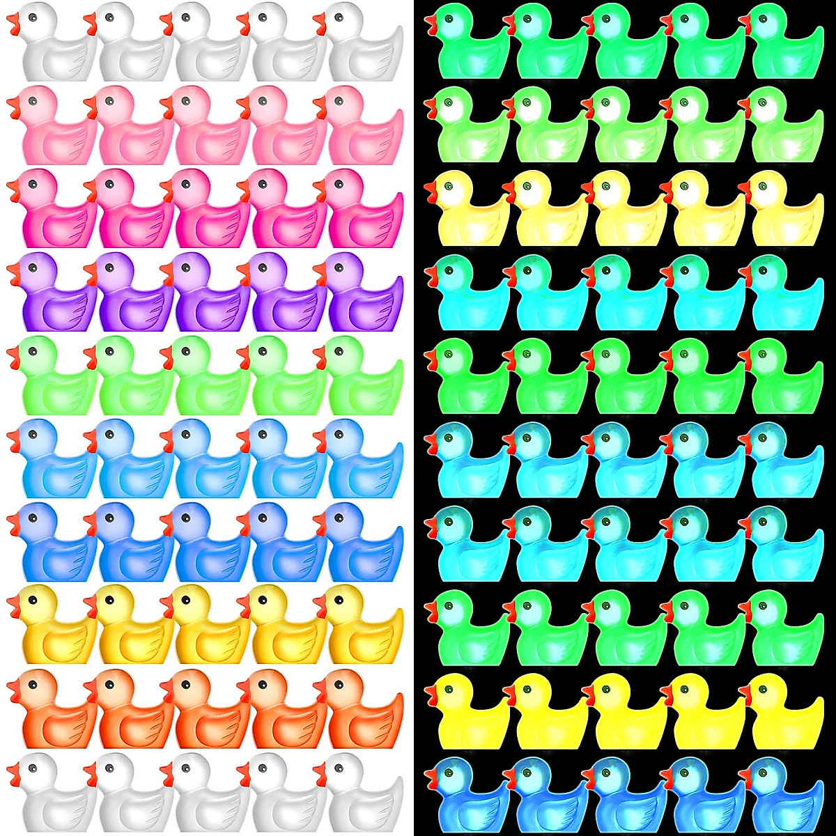 Queekay 50 Pcs Mini Resin Ducks Luminous Tiny Ducks Miniature Duck Glow in The Dark Ornament for Dollhouse Garden Decoration DIY Craft Micro Landscape Aquarium Party Decor