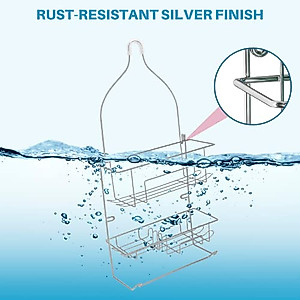 KeFanta Shower Caddy over Shower Head, Hanging Shower Organizer Rack, Bathroom Caddy for Shower, Rustproof Shampoo Holder Shelf, Silver