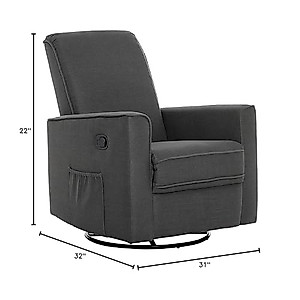 Evolur Raleigh Upholstered Plush Seating Glider Swivel, Recliner, Glider for Nursery in Rustic Grey, Greenguard Gold Certified, Modern Nursery Recliner, Environmentally Conscious Glider
