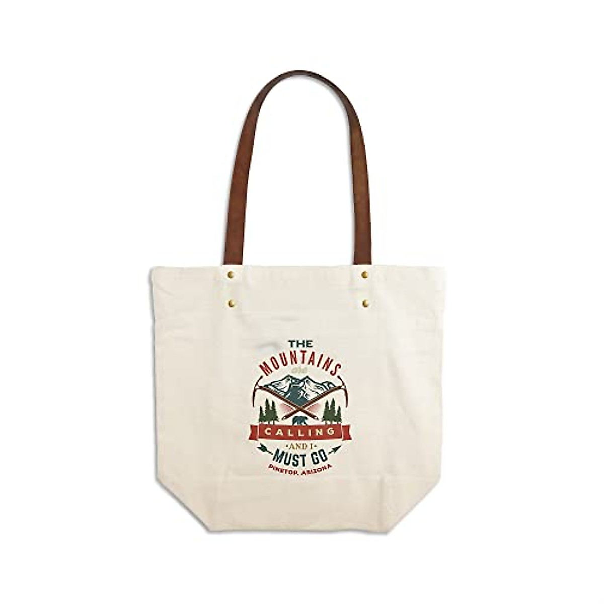 Pinetop, Arizona, The Mountains are Calling and I Must Go, Bear, Contour Press (Canvas Deluxe Tote Bag, Faux Leather Handles & Zip Pocket)