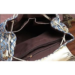 Alice Fan Denim Bag Jeans Tote Bag Fashion Women Handbag Multifunctional Backpack Shoulder Bag with Diamond and Tassel (Gold)