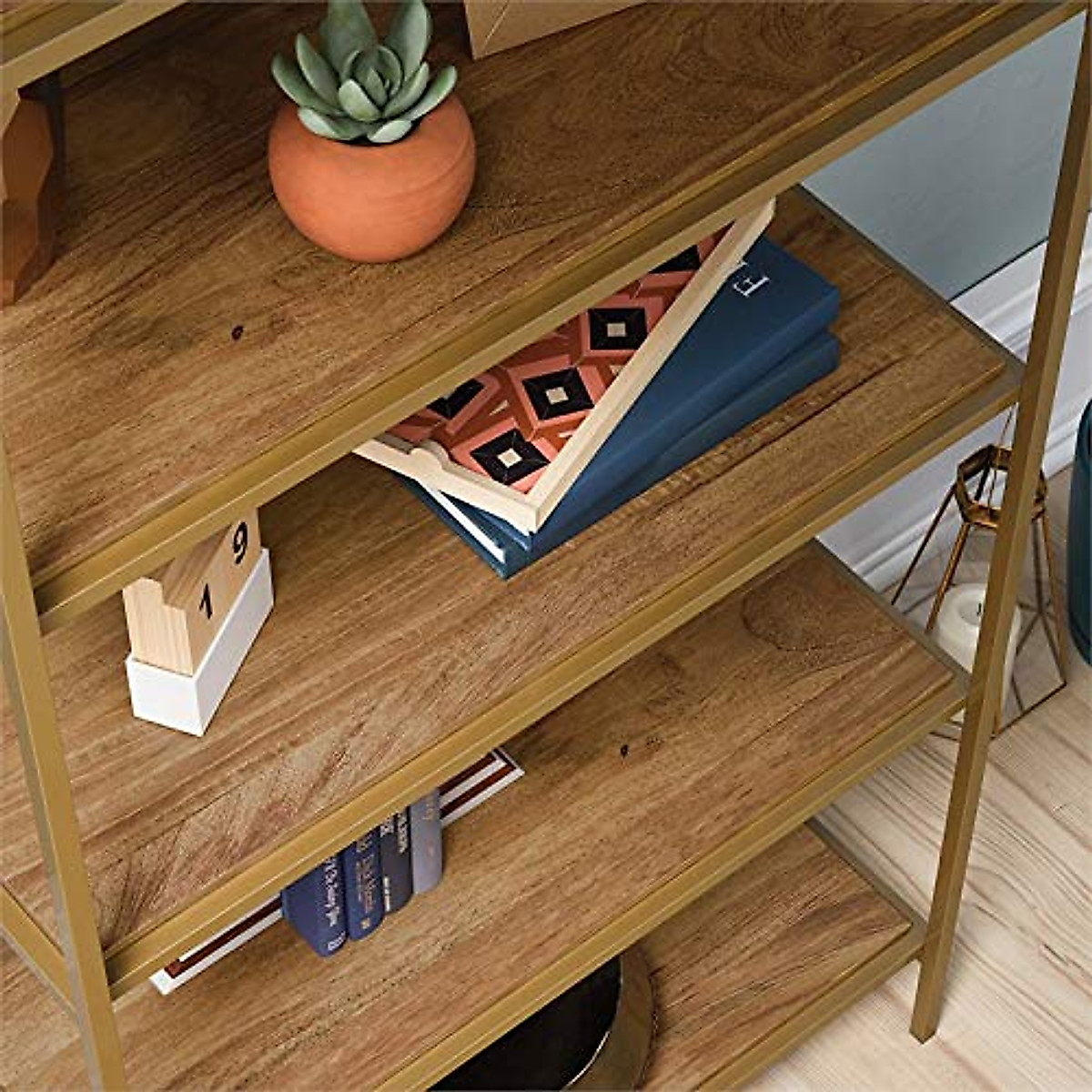 Sauder International Lux Sindoori Mango 5-Shelf Metal Frame Bookcase, Sindoori Mango Finish