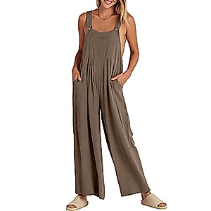 ANRABESS Women's Overalls Jumpsuit Summer Casual Loose Sleeveless Adjustable Straps Wide Leg Bib Overall Jumper Romper Vacation Outfits 2023 Fashion Trendy Clothes 805qianka-M