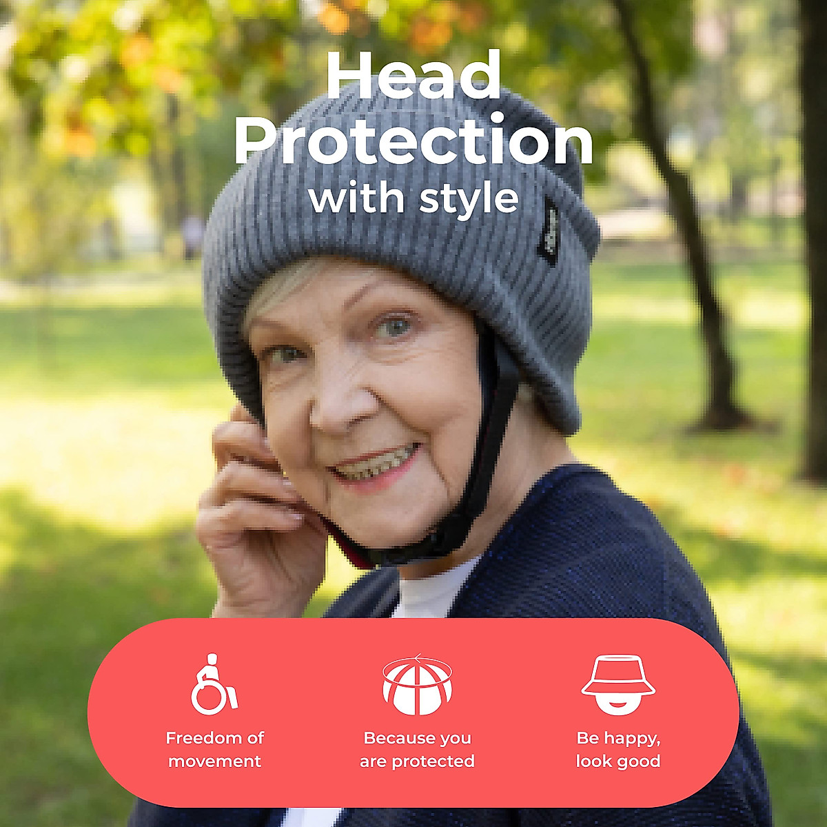 Ribcap Lenny Medical Grade Protective Helmet | Grey | Medium (22-23") | Soft Helmet for Epilepsy | Protective Helmet for Seizures | Fashionable and No Stigma