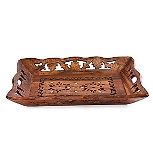 Rusticity® Wood Decorative Serving Tray for Hot & Cold Drinks/Vintage Rustic Decorative Handmade Sheesham Food Platter for Dining Tableware (10×8 in)