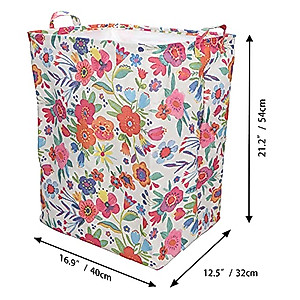 Yodo Collapsible Laundry Baskets-Large Foldable Laundry Hampers Freestanding Clothes Toy Storage Organizer with Waterproof Lining and Drawstring Closure,Flower
