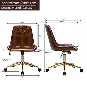 Duhome Modern PU Leather Office Chair Desk Chair Swivel Computer Chair with Gold Base Yellowish-Brown