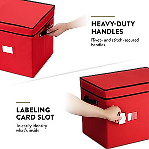 ZOBER Christmas Light Storage - Christmas Light Organizer W/ 4 Plastic Christmas Lights Organizer Wheel - Strong & Durable Material - Stitched Reinforced Handles - Red