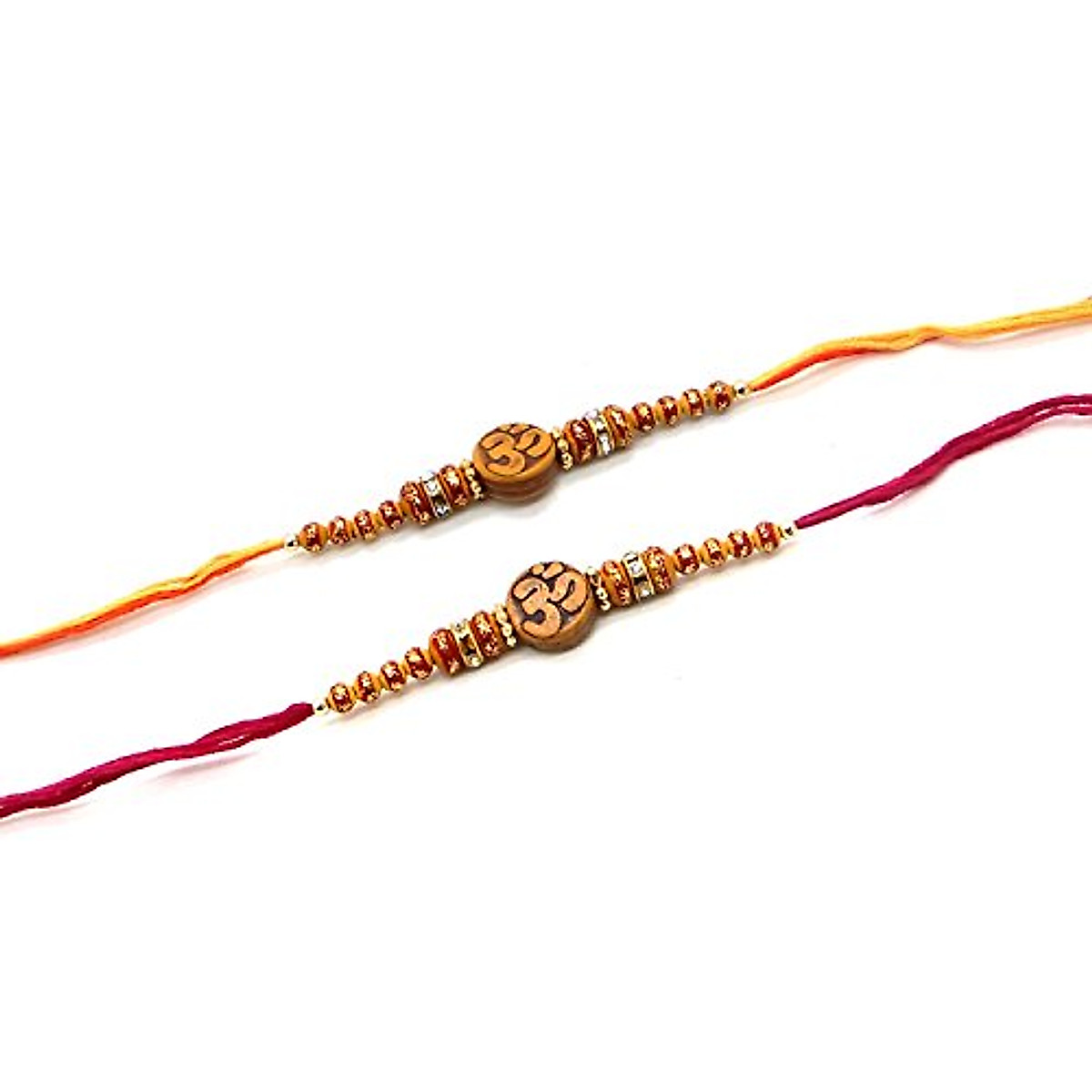 Starnk Set of 6 Raksha Bhandan Handmade Rakhi Threads, Designer 2 Stone Ring With Two Size Beads Rakhi Threads, Raksha Bandhan Gift for your Brother, Vary Color