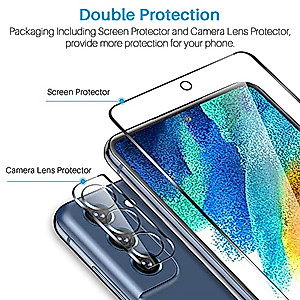 LK [5-in-1 2 Pack Samsung Galaxy S21 FE Screen Protector & 2 Pack Lens Protector with S21 FE Alignment Frame, 9H Tempered Glass, Scratch-Proof, [Fingerprint Unlock Support], Bubble-Free, 6.4-inch