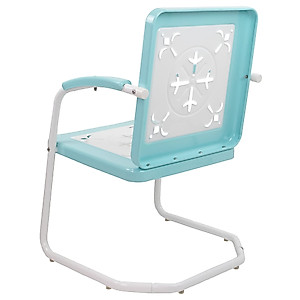 Northlight 35" Square Outdoor Retro Tulip Steel Armchair, Blue and White