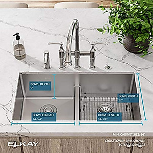 Elkay Crosstown ECTSRA33229TBG5 Equal Double Bowl Dual Mount Stainless Steel Kitchen Sink Kit with Aqua Divide