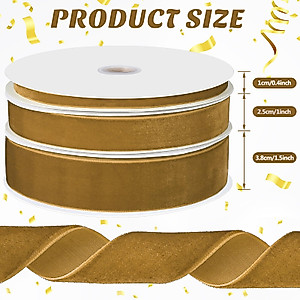75 Yards/ 3 Rolls Vintage Velvet Ribbon Christmas Velvet Ribbons Velvet Ribbon Rolls for Christmas Handmade Craft Project (Khaki,1 1/2'', 1'', 2/5'')