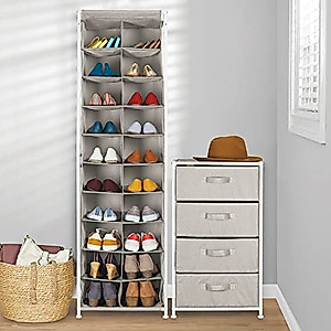 mDesign Vertical Fabric and Metal Standing Shoe Tower Rack & Organizer - 10-Tier Shoe Stand - Holds 20 Pairs of Mens, Womens and Kids Shoes, Easy Assembly - Closet Organization - Linen
