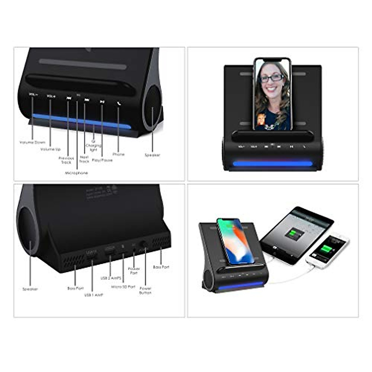 Dockall Fast Wireless Charger Bluetooth Speakers 4 in 1 Docking Station Charge 3 Devices for iPhone 14 13 12 11 X Samsung Galaxy S22 S21 S20 S10 S9