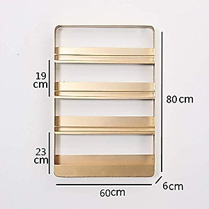 PIBM Stylish Simplicity Shelf Wall Mounted Floating Rack Shelves Gold Perfume Bathroom Nail Shop Multifunction Show Storage Guardrail,4 Layers, Metallic , 30x7x50cm
