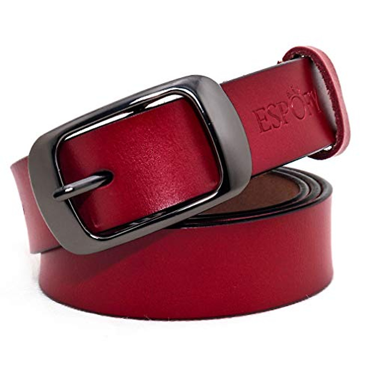 ESPOFY Women's Belt Genuine Leather Belt with Single Prong Alloy Buckle Red 43inch (110cm)