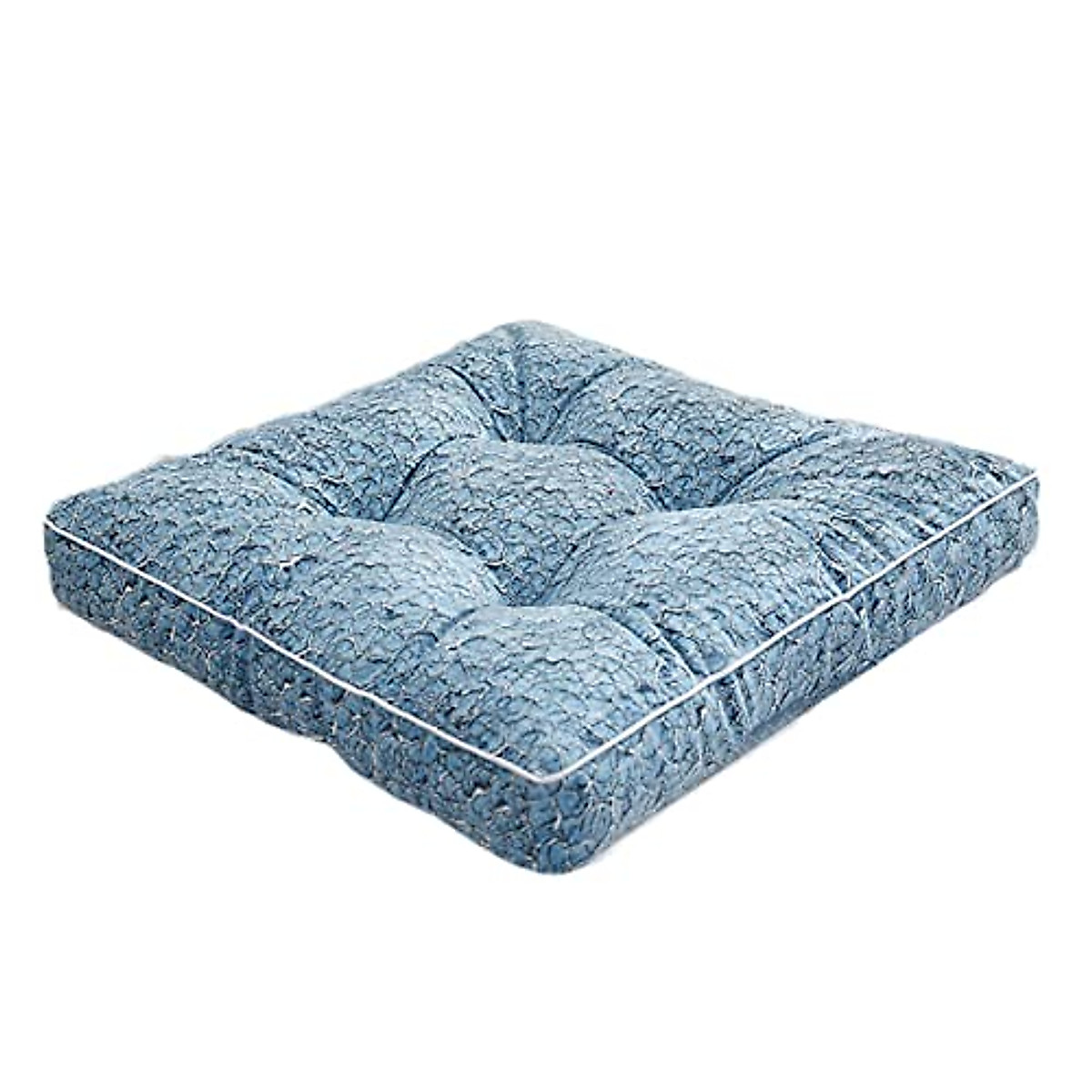 Chair Cushion with Ties for Dining Pad 2 Pack Tufted Thick Square Floor Non Slip Reversible Seat Kitchen Living Room Yoga Bedroom Office Decor (20x20 Inch, Blue)