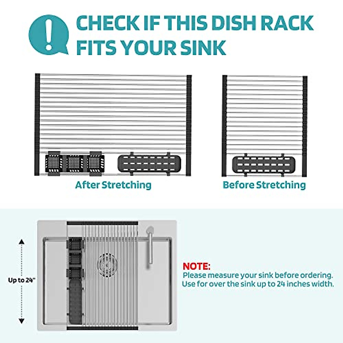 Extra Large Black Expandable Roll Up Dish Drying Rack Up to 25.1''with 2 Storage Baskets,Over The Sink Kitchen Rolling up Dish Drainer Dish Drying Rack in Sink, Foldable,Rollable,for Kitchen Dishes