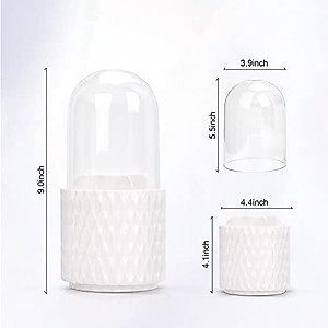 Yoseng Makeup Brush Holder Organizer with Lid,9 * 4.5" Makeup Brush Case,360 Rotating Modern Ins Style large Dustproof Makeup Brushes Organizer cups for Vanity (Water ripple- white)