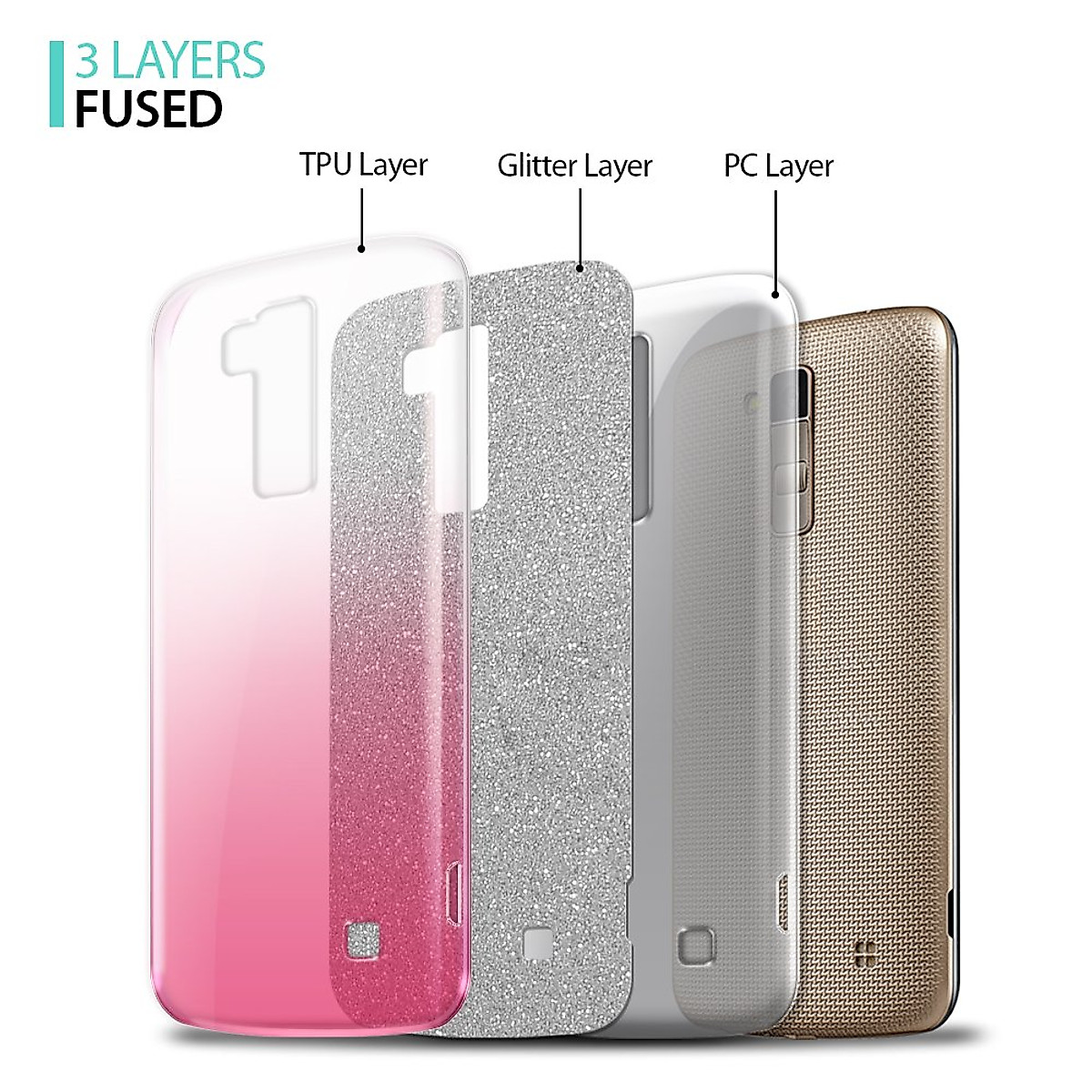 FINCIBO Shiny Sparkling Silver Pink Gradient 2 Tone Glitter TPU Protector Case Cover Compatible with Apple iPhone 13 Pro 6.1 inch 2021 - Dachshund Puppy Dog Hide and Seek