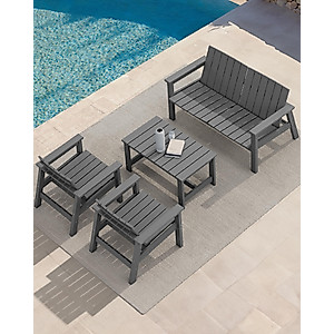 SERWALL HDPE Patio Coffee Table, Rectangle Outdoor Coffee Table, All Weather Patio Table for Deck, Pool, Balcony, Indoor or Outdoor Use, Grey