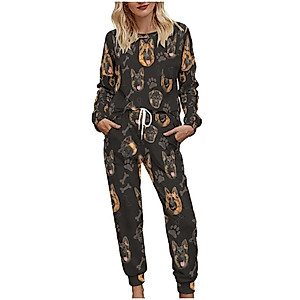 Ginchantoke German Shepherd Women Pajama Pullover Sweatshirt And Sweatpant Set Loungewear Lounge Set For Women multicolor XX-Large