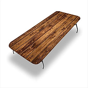 Wood Plank Rectangle Elastic Fitted Tablecloth, Wood Plank Texture Print, Suitable for Camping Party and Picnic, 24"x 48" Table Cover for 4ft Folding Table