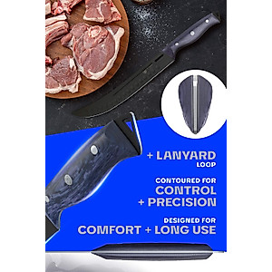 Dalstrong Butcher Knife - 10 inch - Delta Wolf Series Knife - Ultra-Thin & Zero Friction Blade - HC 9CR18MOV Steel - Black Titanium Nitride Coating - Breaking Knife - G10 Camo Handle - Leather Sheath