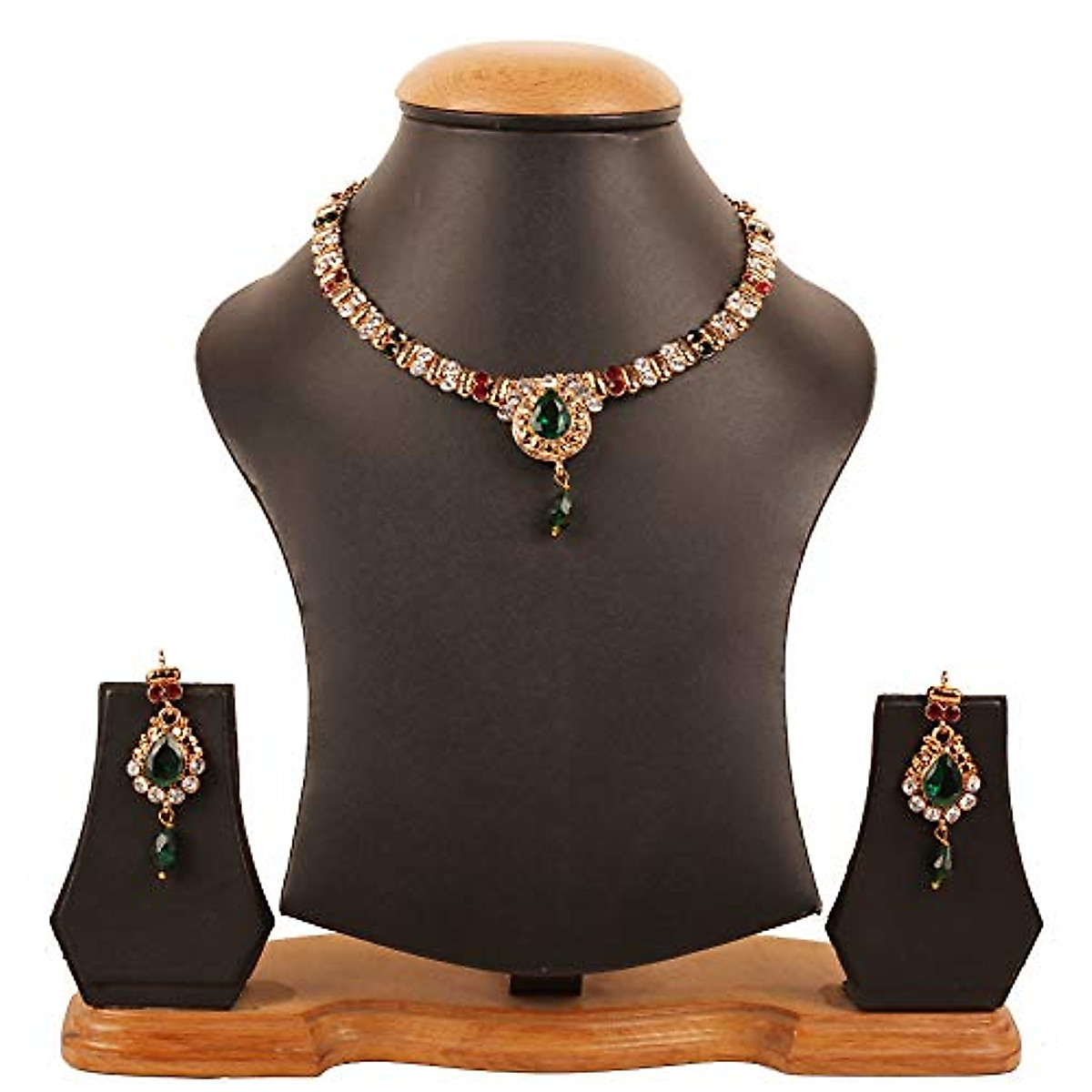 Touchstone Indian jewelry sets for women necklace set red green wedding artificial jewellery kundan gold earrings choker temple costume bollywood traditional sangeet necklaces in antique gold tone