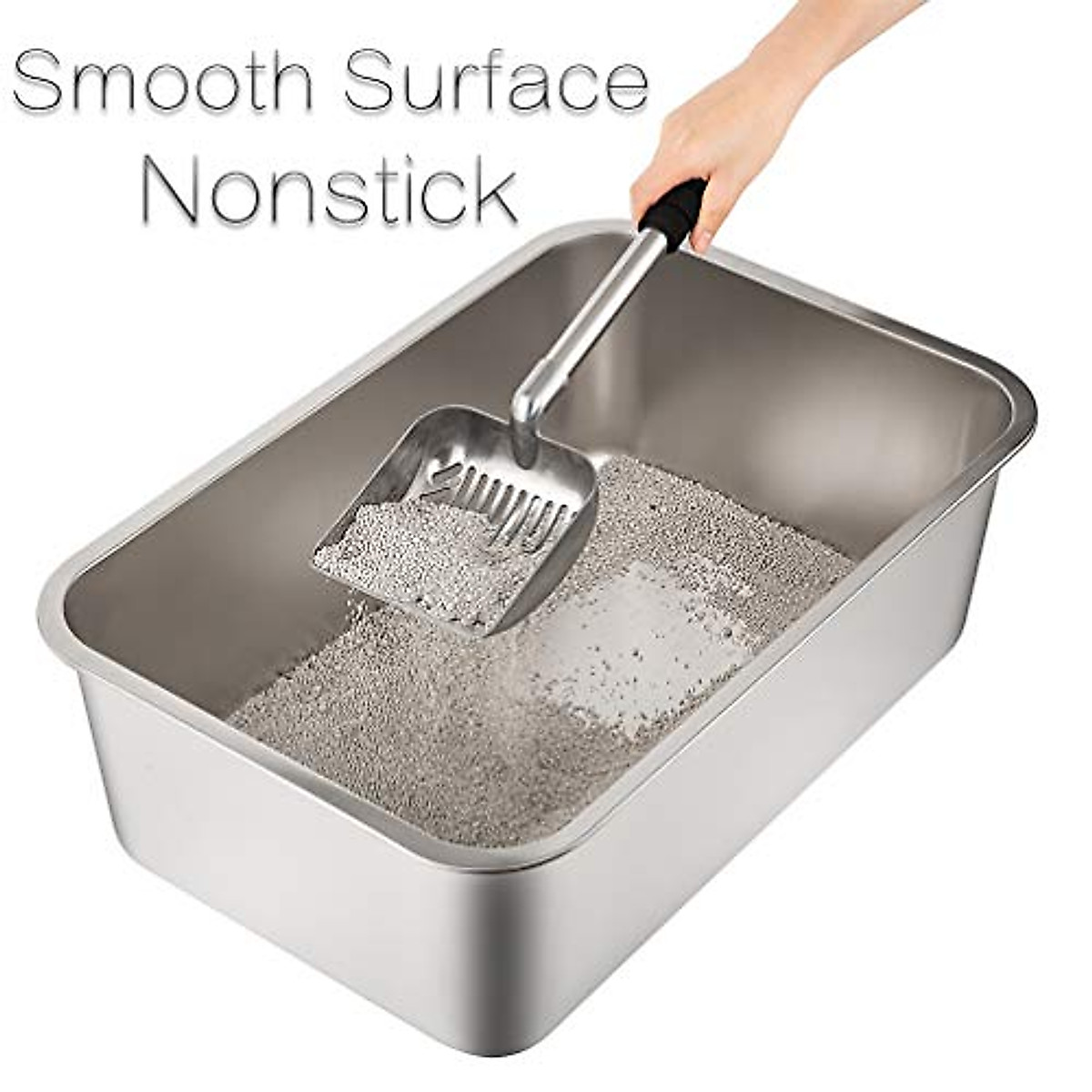 Yangbaga Stainless Steel Litter Box for Cat and Rabbit, Large Size with 8in High Sides and Non Slip Rubber Feet. Odor Control, Non Stick Smooth Surface, Easy to Clean, Never Bend (24'' x 16'' x 8'')