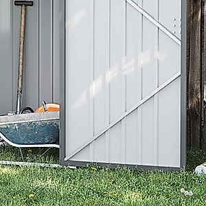Outsunny 3.3' x 3.4' Lean-to Garden Storage Shed, Small Outdoor Galvanized Steel Tool House with Lockable Door for Patio, Backyard, Lawn, Gray