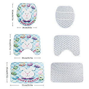 RLHHUG Easter Bunny Shower Curtain Sets with Rugs, Cute Shower Curtain 72x72In for Bathroom Decor, Waterproof Durable Shower Curtain with Hooks, Bath Mat, Toilet Contour Mat and Lid Cover