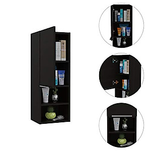 Tuhome Mila Wall-Mounted Bathroom Medicine Cabinet with Open & Closed Storage, Black Wenge