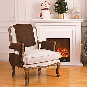 3 Pcs Recliner Covers Sherpa Arm Covers for Recliner Chair with Storage Pockets Headrest Cover for Recliner Chair 22.8 x 14.5 Inch Armchair Slipcovers for Sofa Recliner Protector (Brown)