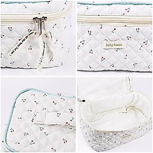 CAIYING Kawaii Coquette Makeup Bag Large Capacity Travel Cosmetic Bag Cotton Makeup Bag Quilted Cosmetic Pouch Coquette Aesthetic Floral Toiletry Bag