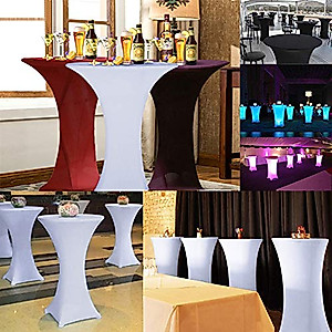 RELIANCER 2 Pack 36inch Highboy Cocktail Round Spandex Table Cover Four-Way Tight Fitted Stretch Tablecloth Table Cloth for Outdoor Party DJ Tradeshow Banquet Vendor Wedding(2PC 36''X43'',White)