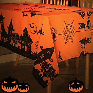 MikiUp Rectangle Halloween Tablecloth - Haunted House Decorative Holiday Table Cloth, Waterproof and Washable Fabric Table Cover for Party Kitchen Dining Room Indoor, 60 x 84 Inch