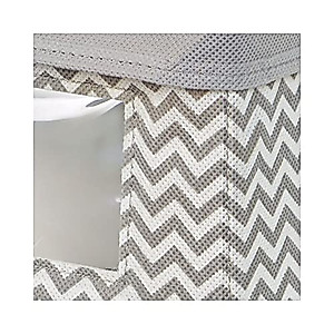 mDesign Medium Fabric Stackable Closet Storage Organizer Box, Front Window/Lid - Bedroom, Office, Mudroom Organization, Hold Clothes, Blankets, Linens, Spira Collection, 4 Pack, Taupe/Natural Chevron