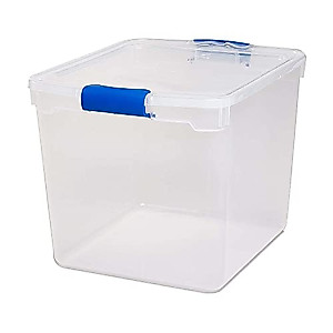 HOMZ Heavy Duty Modular Clear Plastic Stackable Storage Tote Containers with Latching and Locking Lids, 31 Quart Capacity, 4 Pack