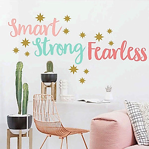 Inspirational Wall Decor Quotes for Girl Room –Smart Strong Fearless– Stars Decor for Living Room Bedroom Classroom Playroom Nursery Girls Boys Room Wall Decals Decorations